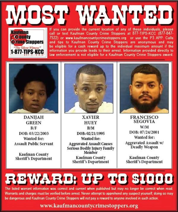 Kaufman County Sheriff's Office Releases Most Wanted List with Cash Rewards