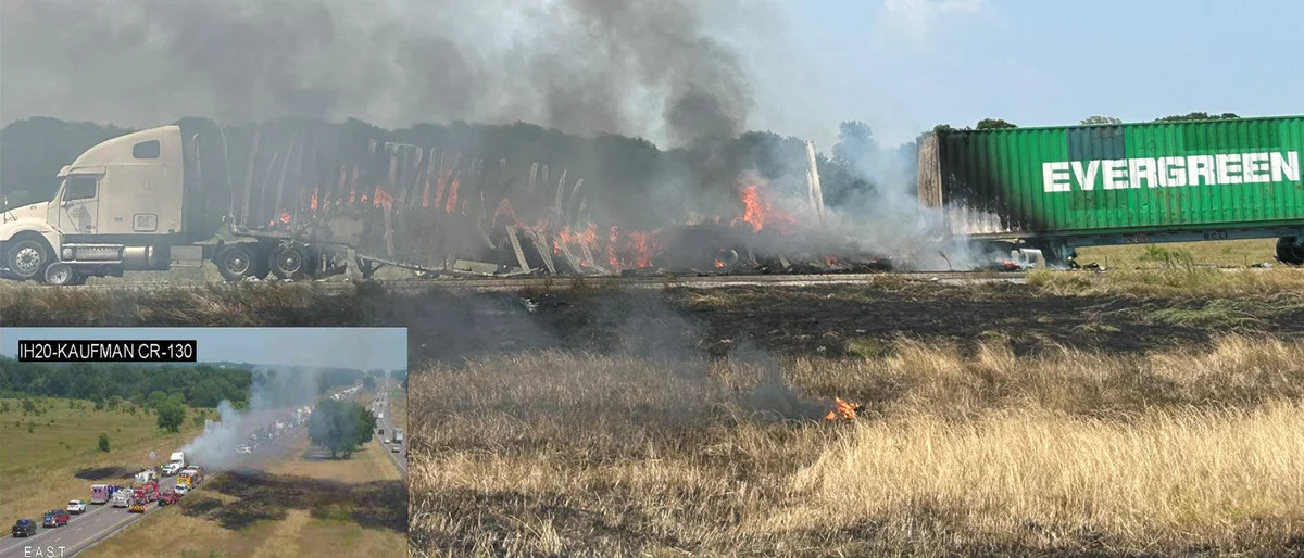 Westbound Interstate 20 closed in Kaufman County due to fiery fatal crash